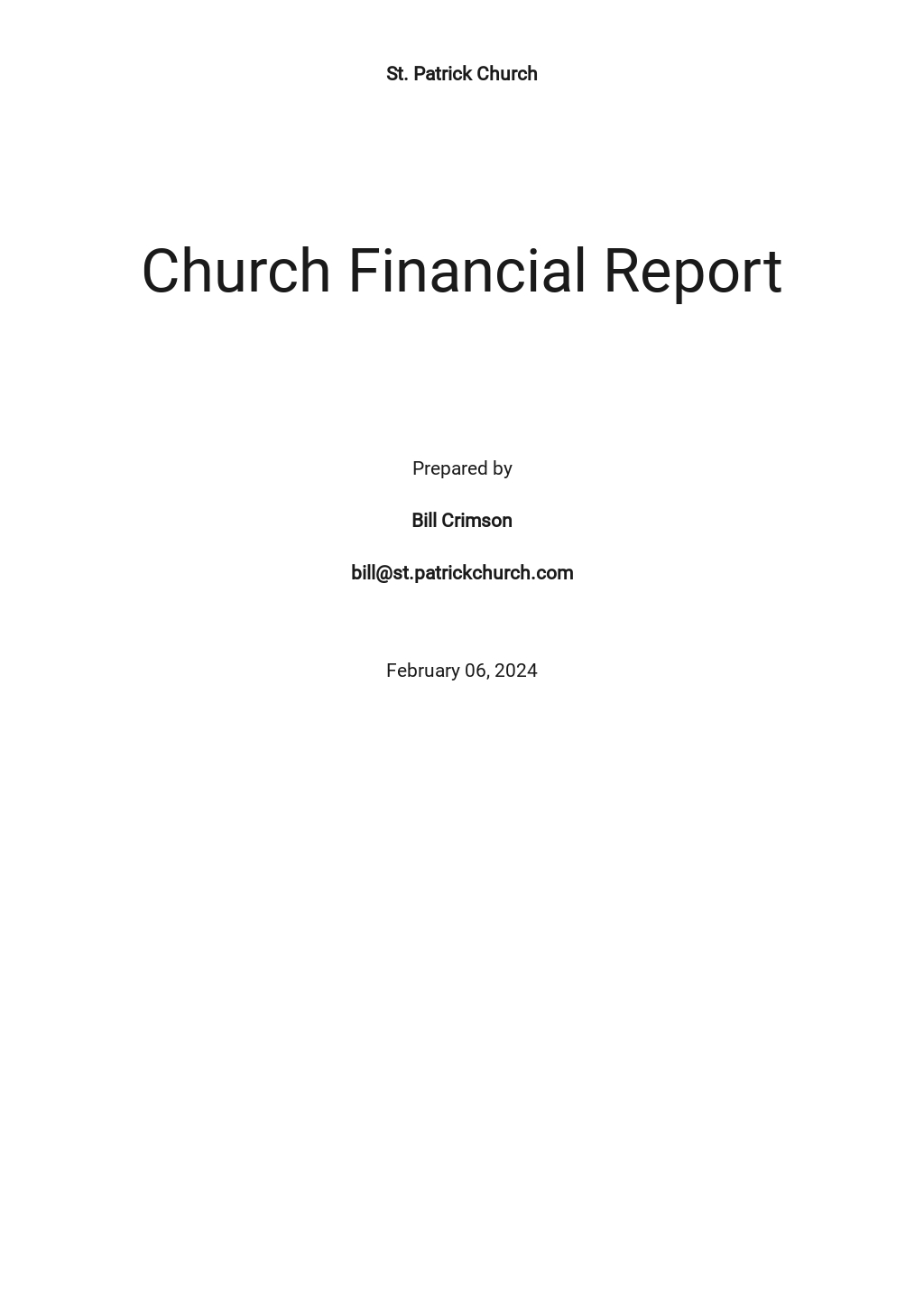 Sample Church Financial Report Template