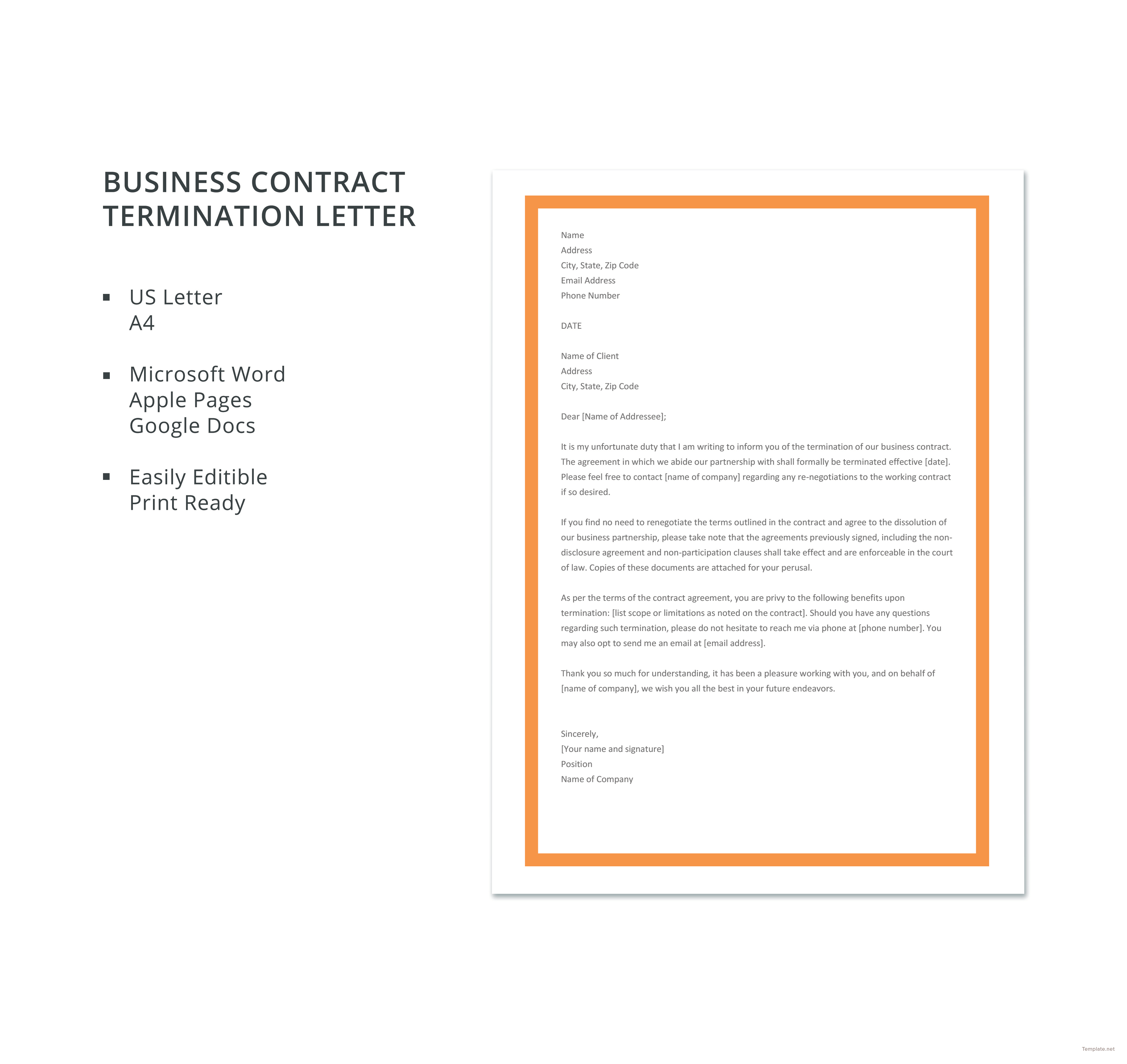 Free Business Contract Termination Letter Template In Microsoft Word 