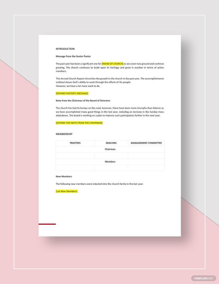 Church Report Template - Google Docs, Word, Apple Pages | Template.net