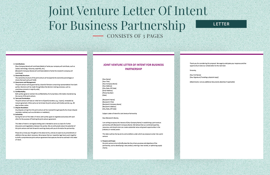 Letter Of Intent Joint Venture Template Free Infoupdate