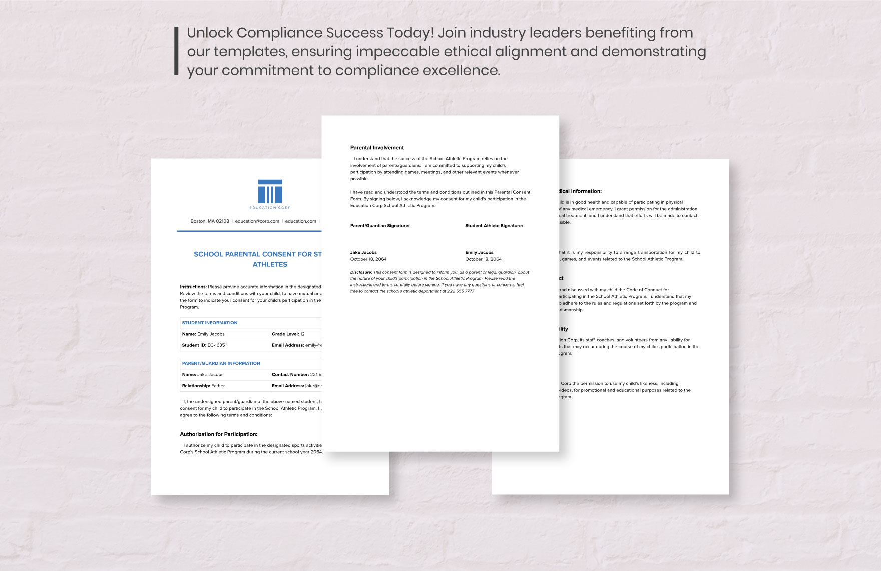School Parental Consent for Student Athletes Template - Download in ...