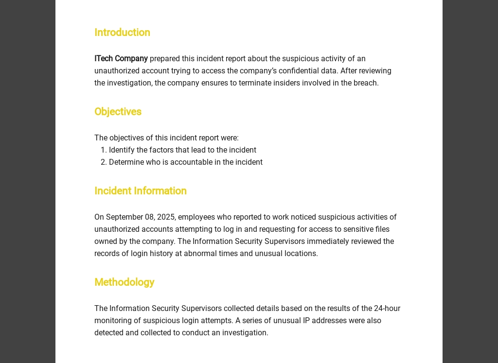 Technical Incident Report Template