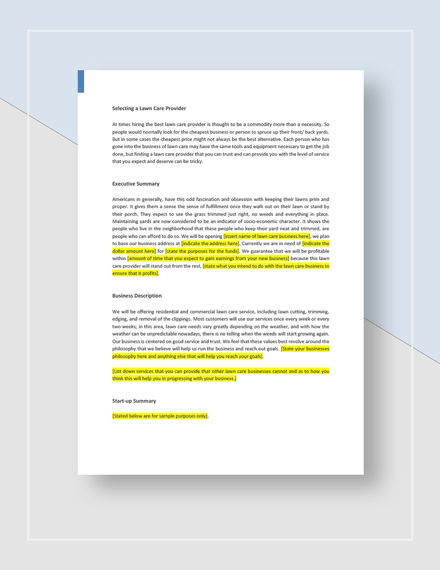 Lawn Care Business Plan Template Google Docs Word Template