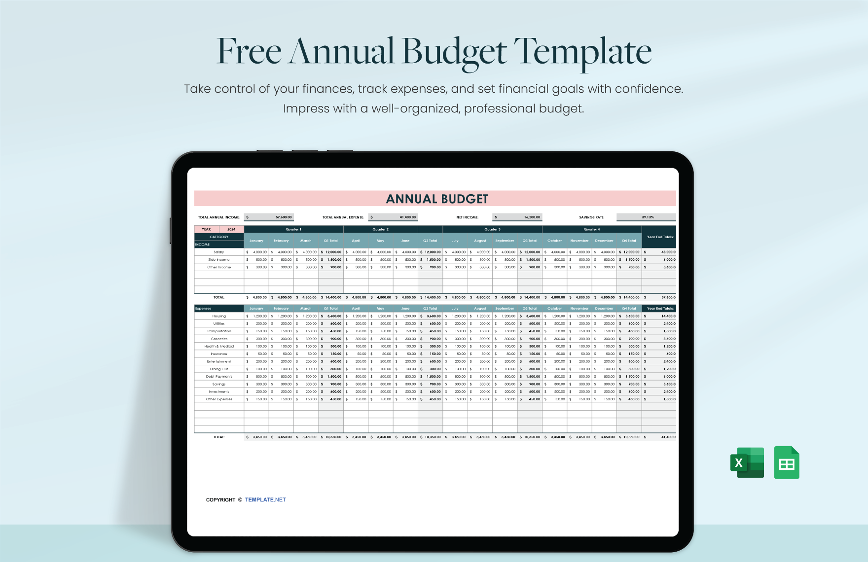 Free Annual Budget Template Download In Excel Google Sheets
