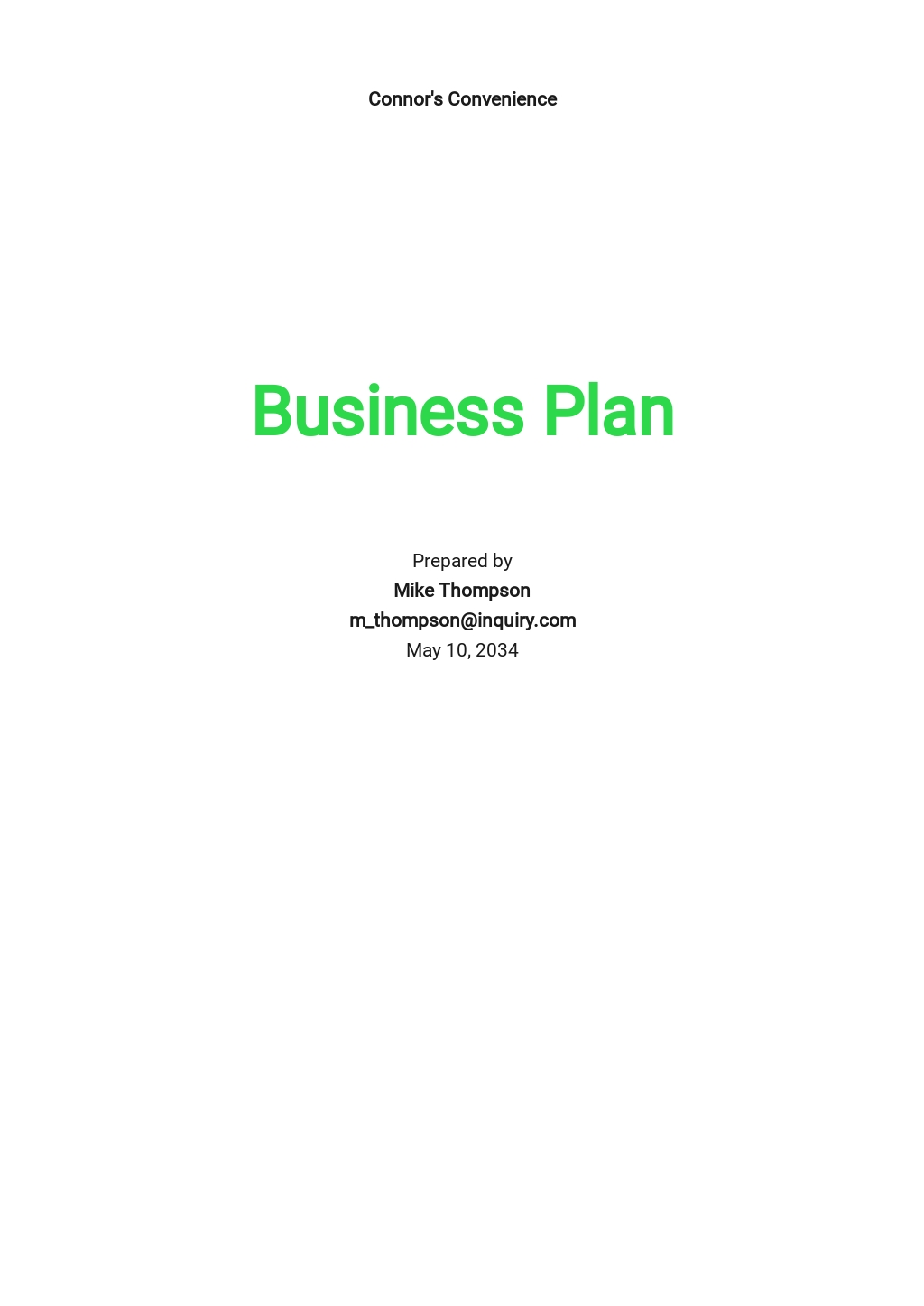 Convenience Store Business Plan Template