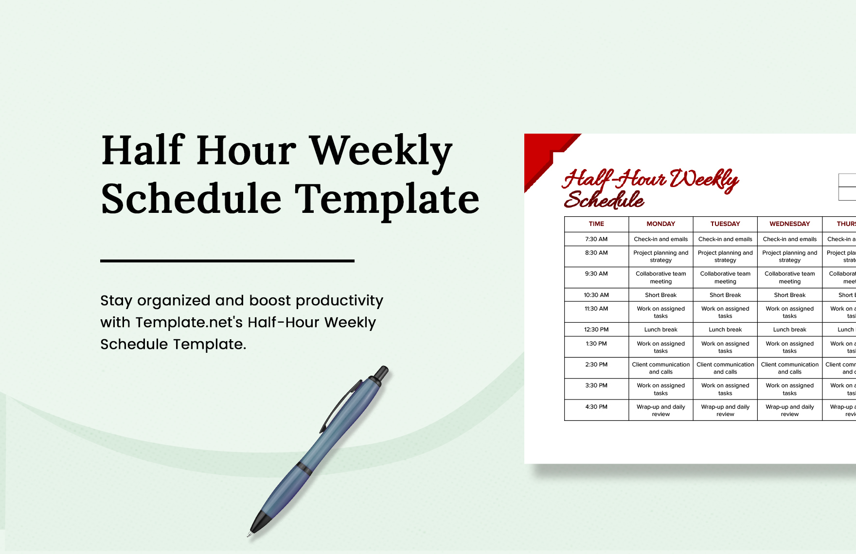 Half Hour Weekly Schedule Template Download In Word Google Docs PDF Template
