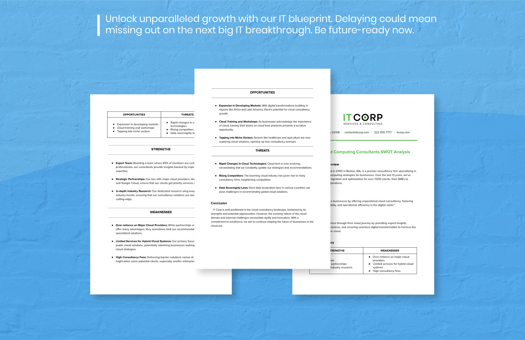 IT Cloud Computing Consultants SWOT Analysis Template - Download in Word, Google Docs, PDF ...