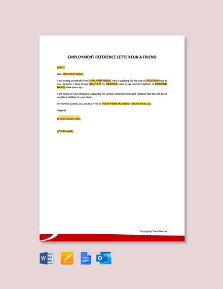 Free Friend Reference Letter for Apartment Template - Google Docs, Word ...