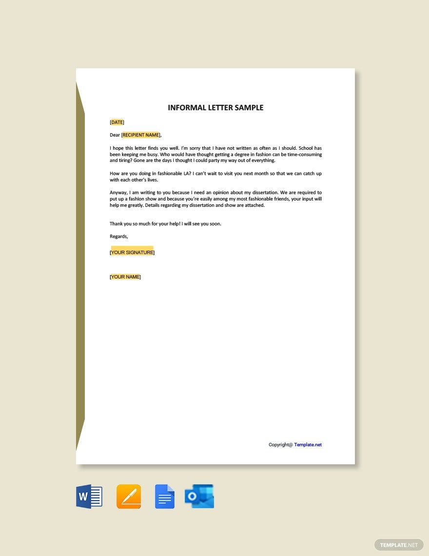Informal Letter Sample In Google Docs Pages Outlook PDF Word 