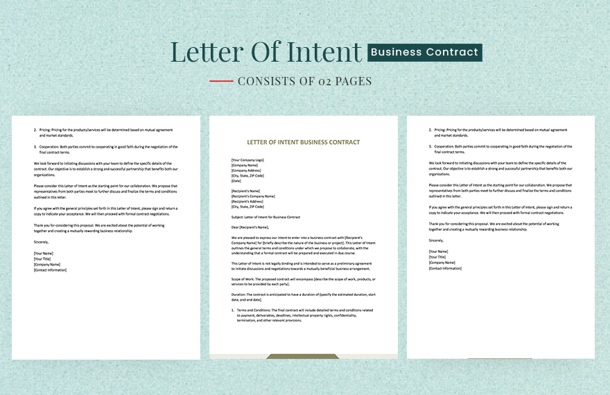 Free Letter Of Intent Business Contract Download In Word Google Docs 