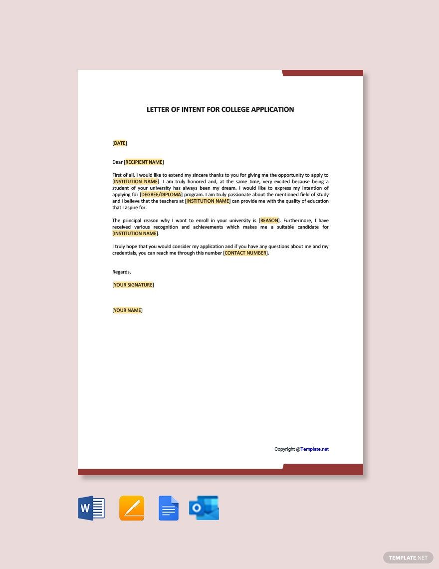Letter Of Intent For College Application Download In Word Google Docs PDF Apple Pages 