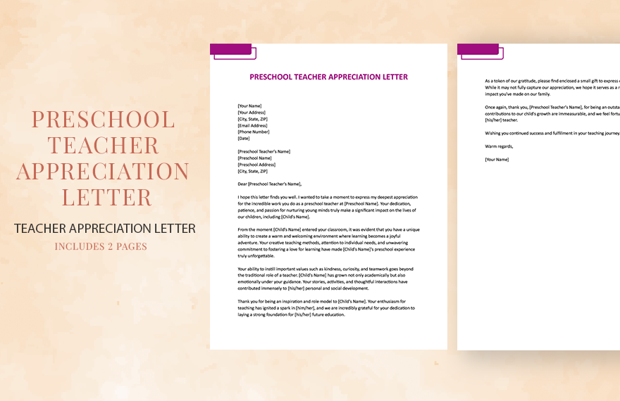 Preschool Teacher Appreciation Letter In Word Google Docs Pages