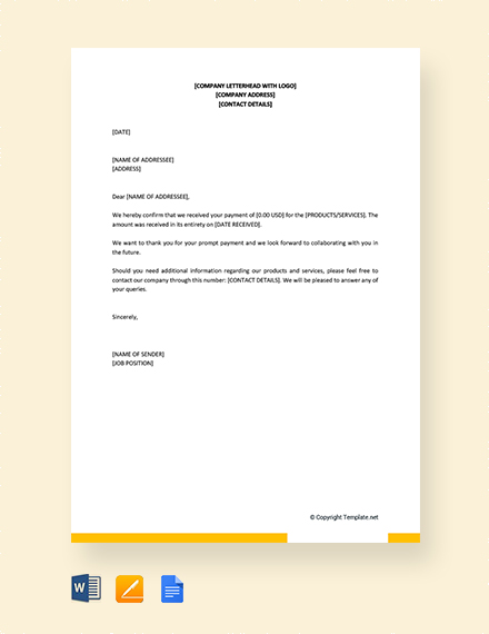 FREE Payment Confirmation Letter Template Word Google Docs Apple 