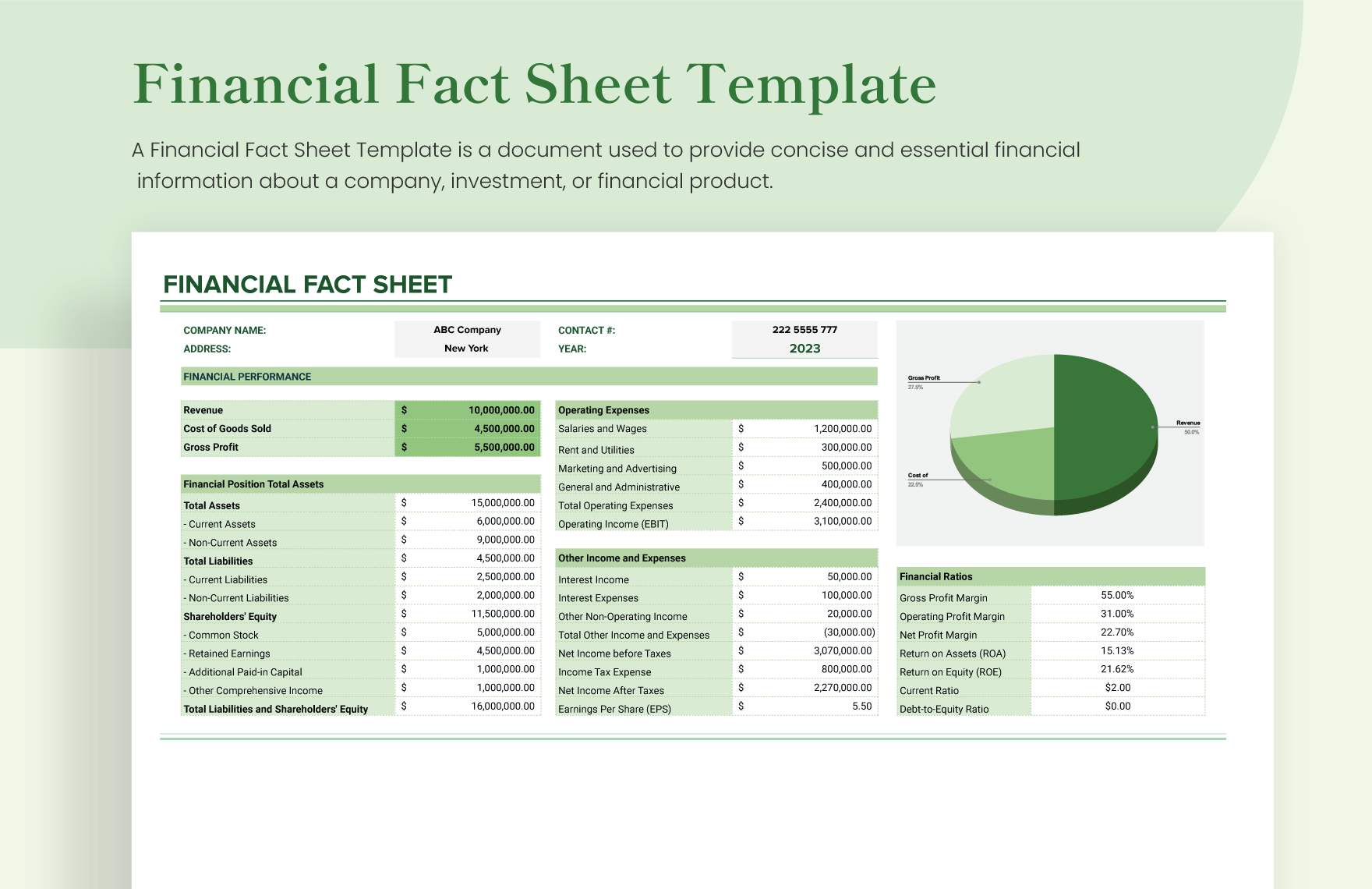 Financial Fact Sheet Template Download In Excel Google Sheets