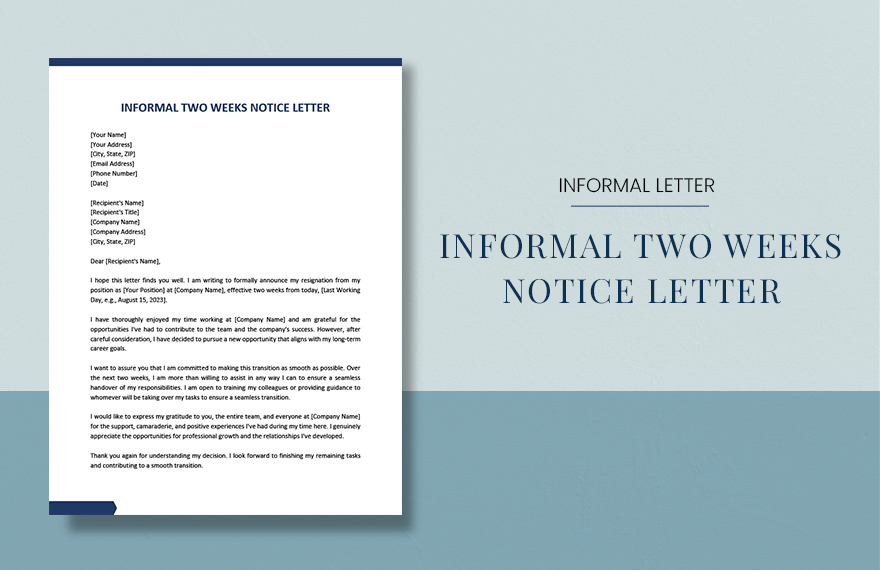 Free Informal Two Weeks Notice Letter Download In Word Google Docs 