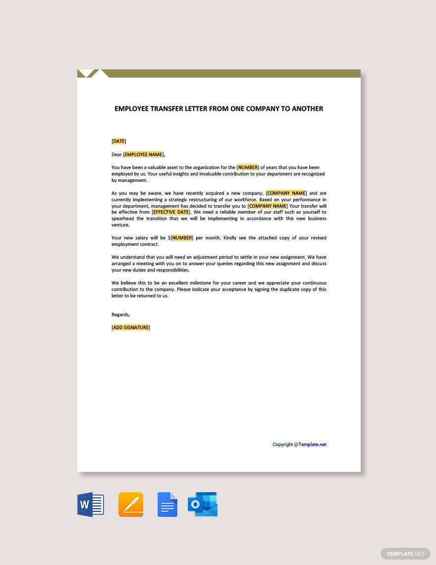 Internal Company Transfer Letter Template Google Docs Word