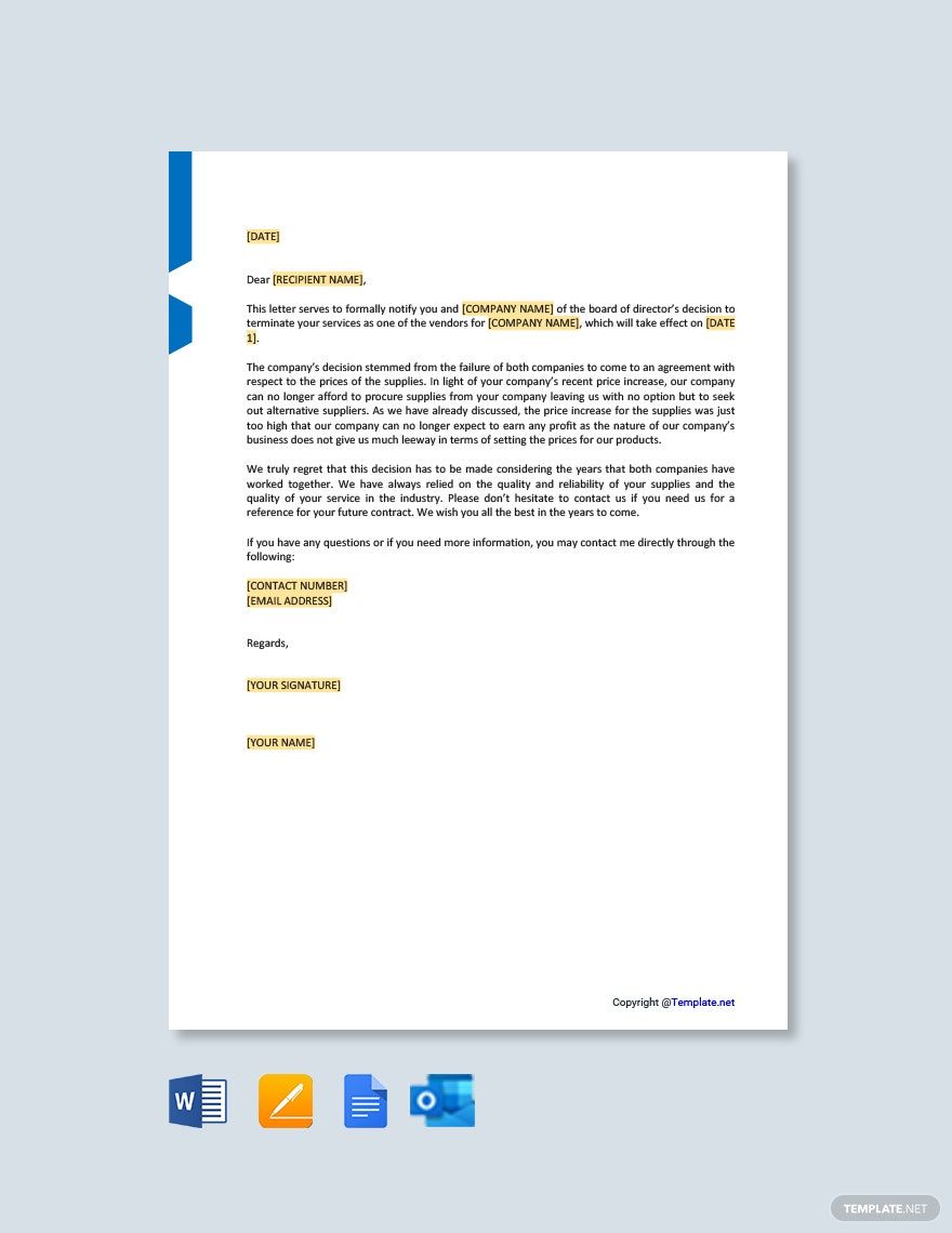 Service Termination Letter To Vendor Template Google Docs Word 