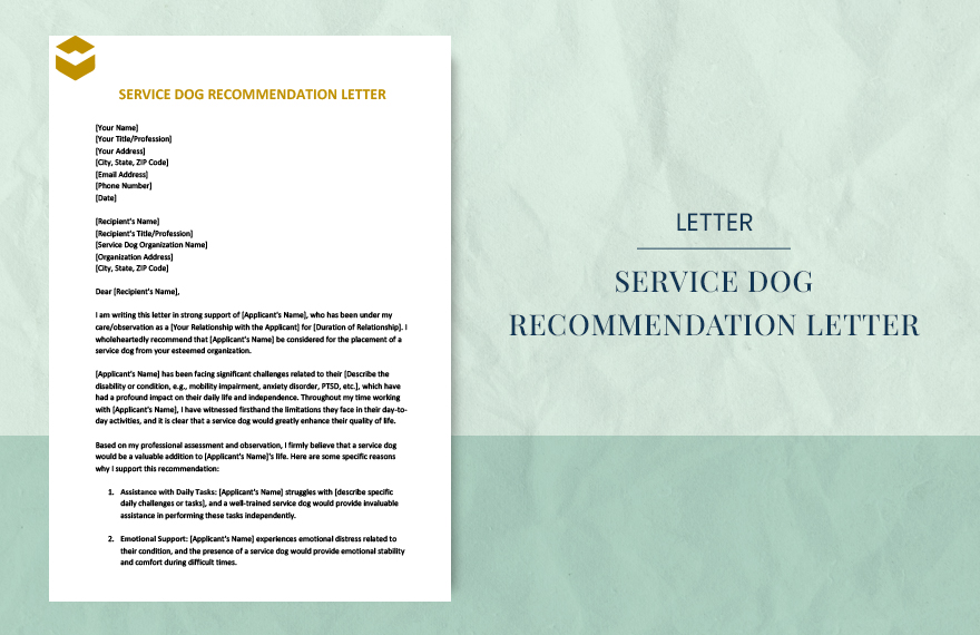 Service Dog Recommendation Letter In Word Google Docs Pages
