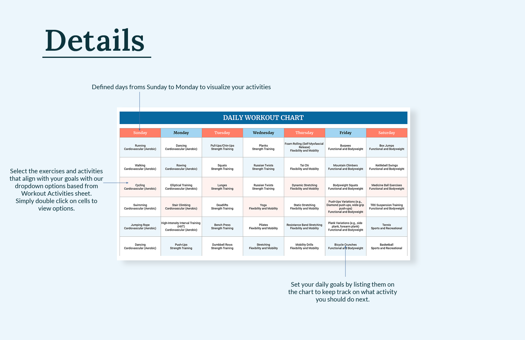 Daily Workout Chart Template - Download in Excel, Google Sheets ...