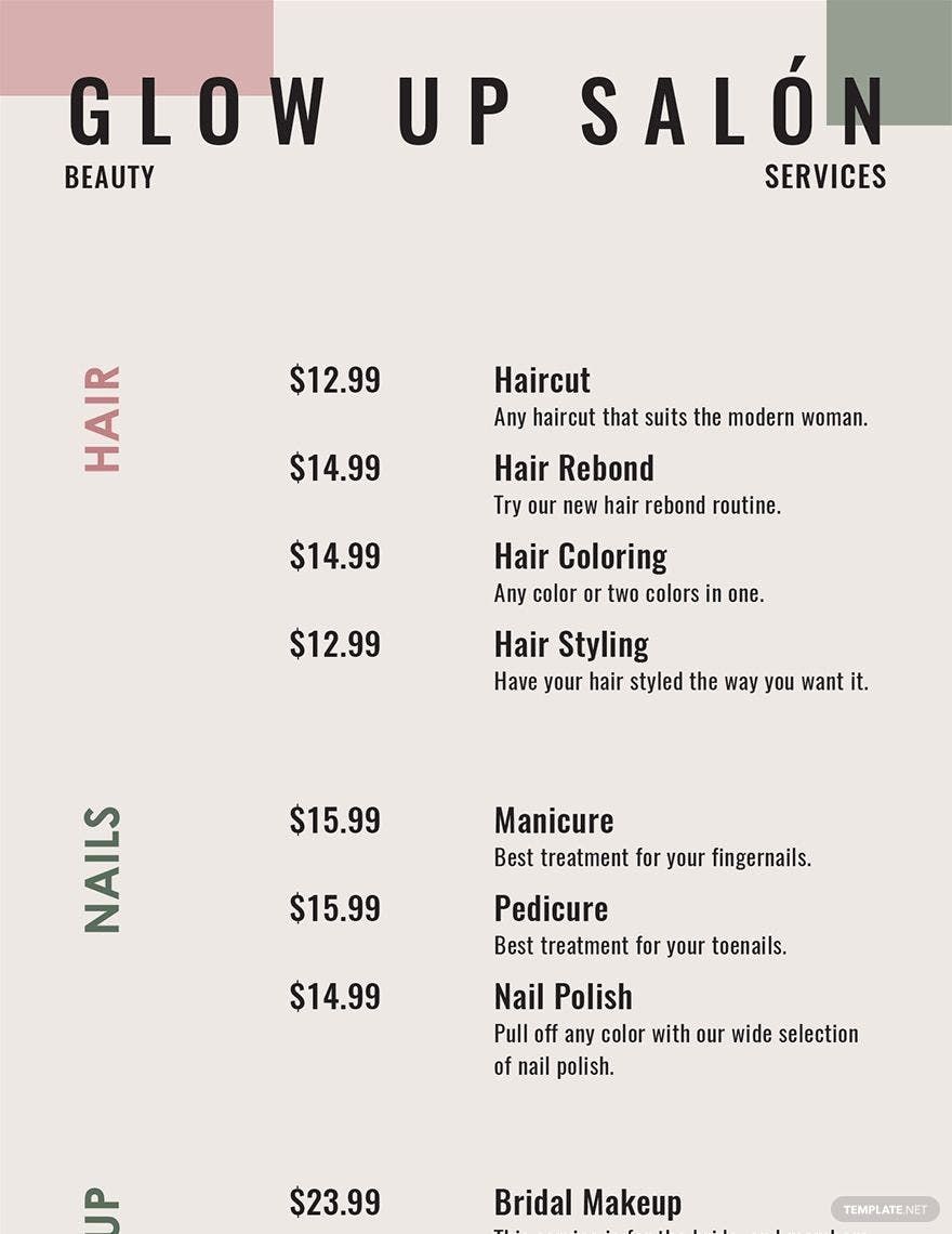 Modern Elegant White Salon Price List Service Menu Poster 