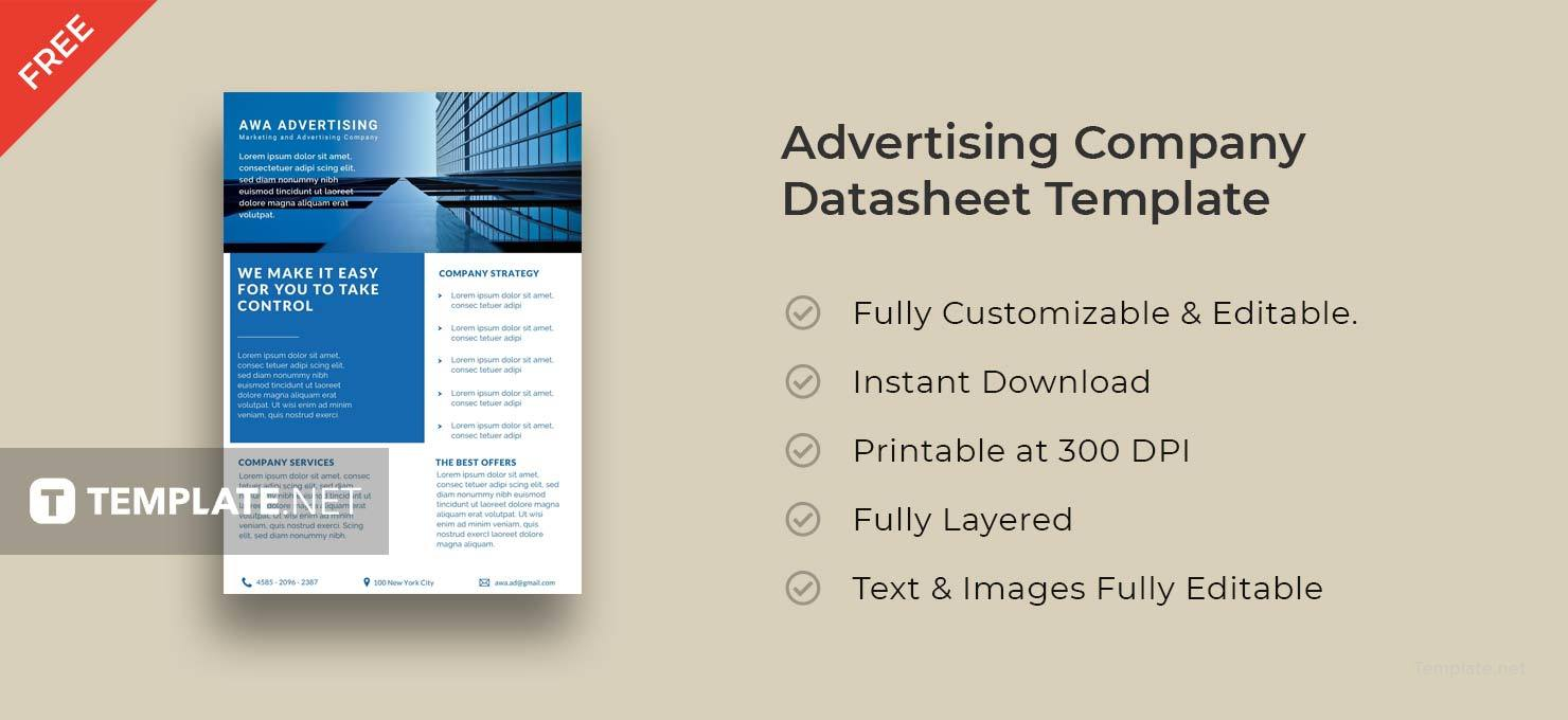 Free Advertising Company Datasheet Template in Adobe Photoshop ...