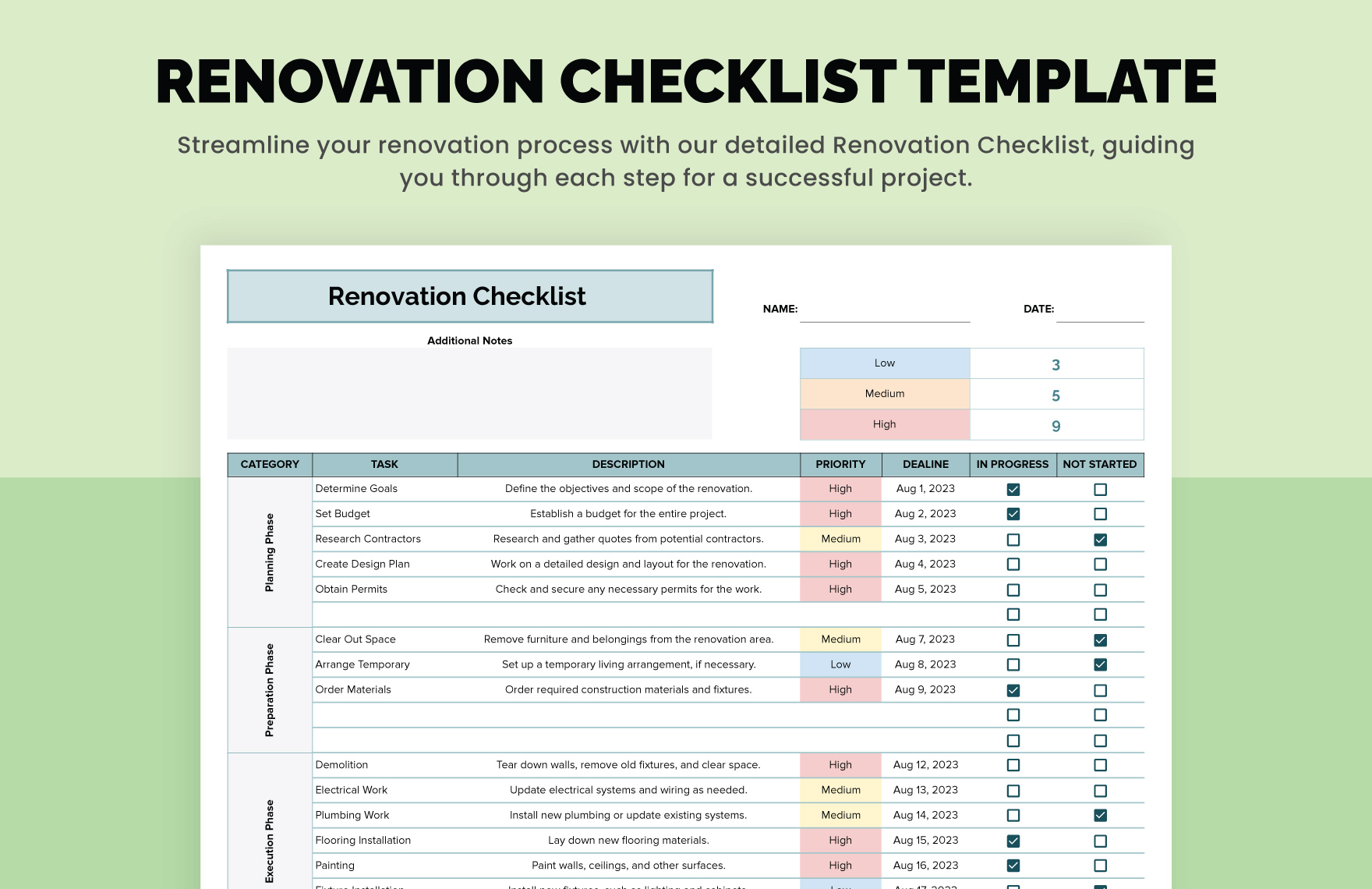 Renovation Checklist Template In Excel Google Sheets Download Renovation Checklist Template In Excel Google Sheets Download