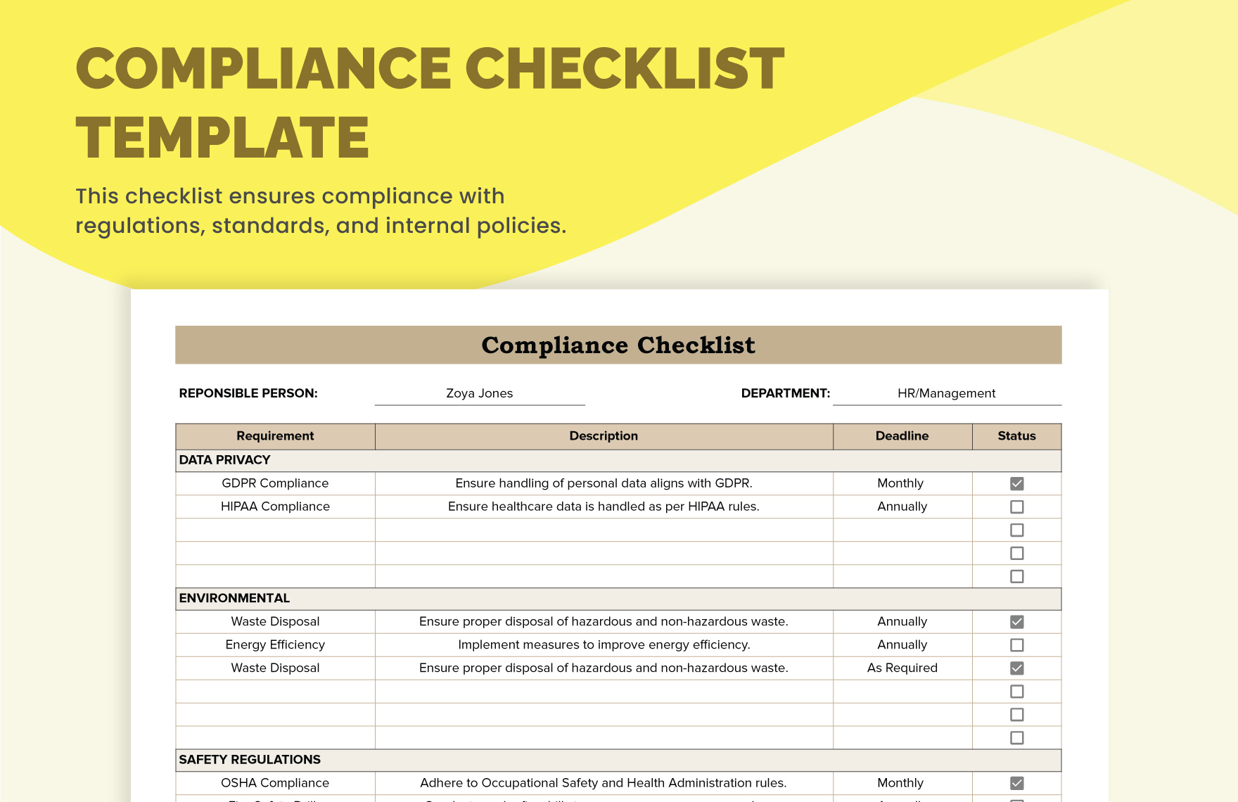 Compliance Checklist Template Download In Excel Google Sheets 