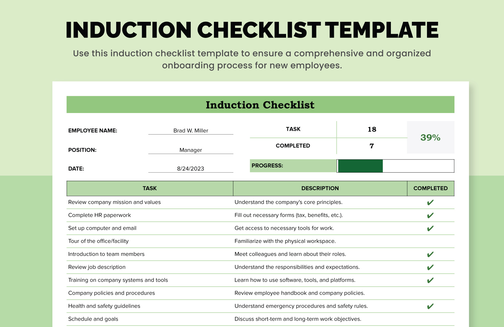 Induction Checklist Template Download In Excel Google Sheets 