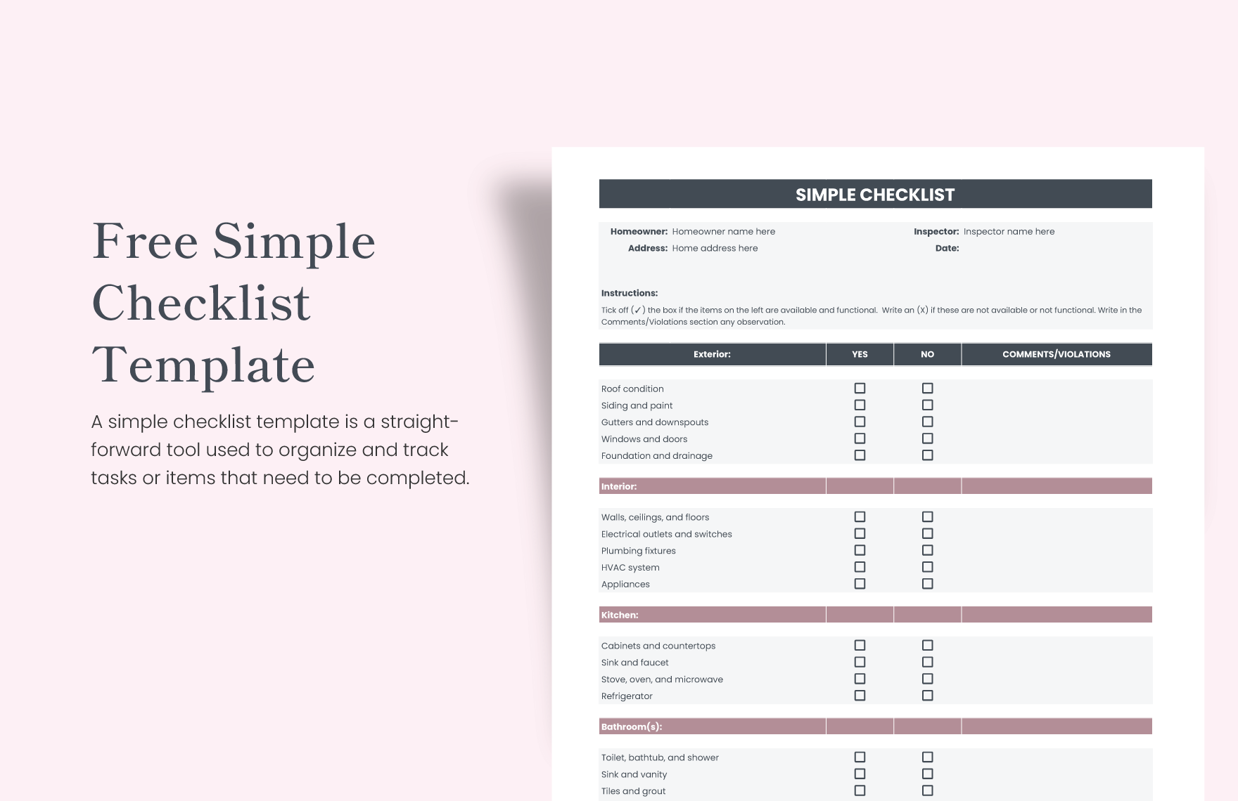 Free Simple Checklist Template Download In Excel Google Sheets Template