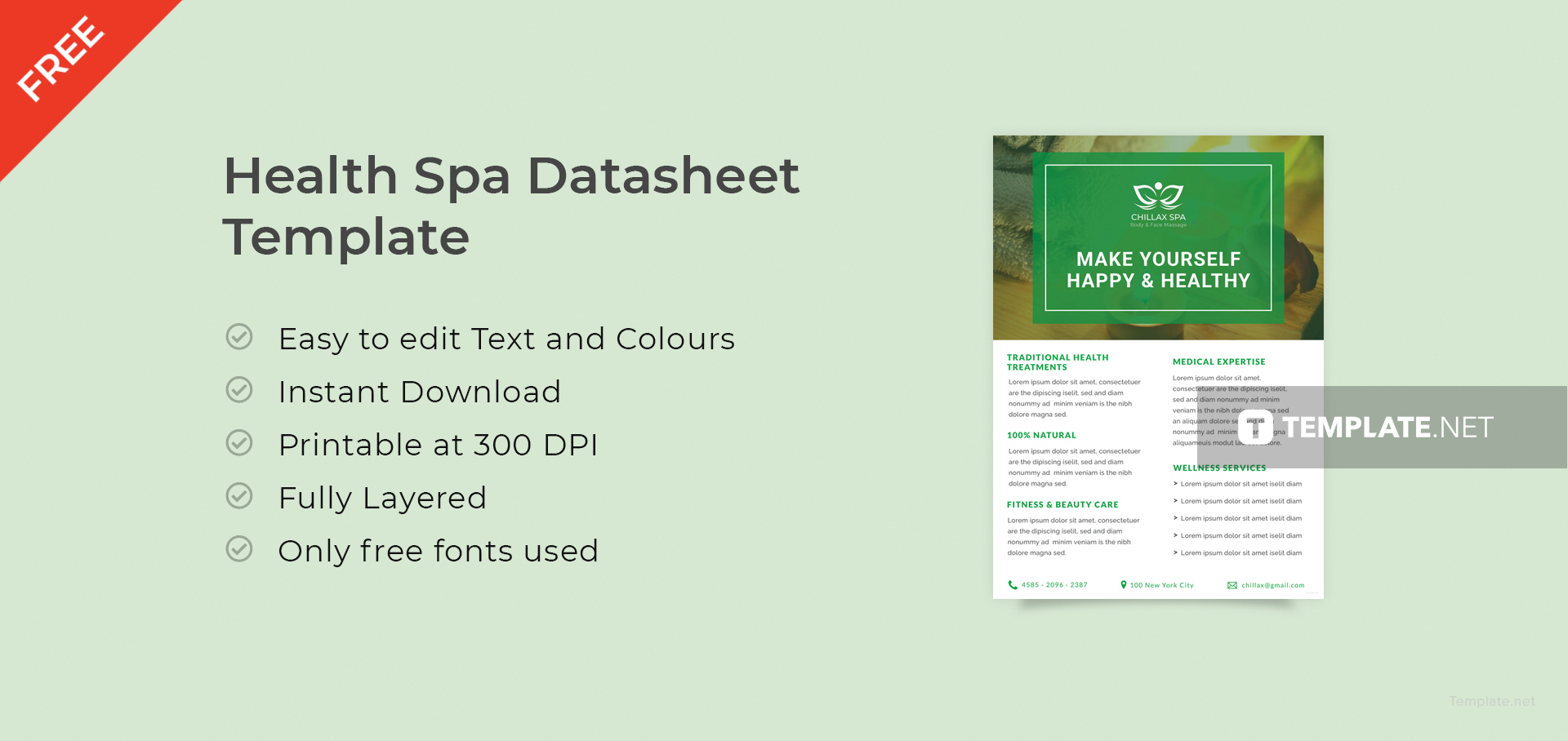 Free Health Spa Datasheet Template in Adobe Photoshop, Microsoft Word ...