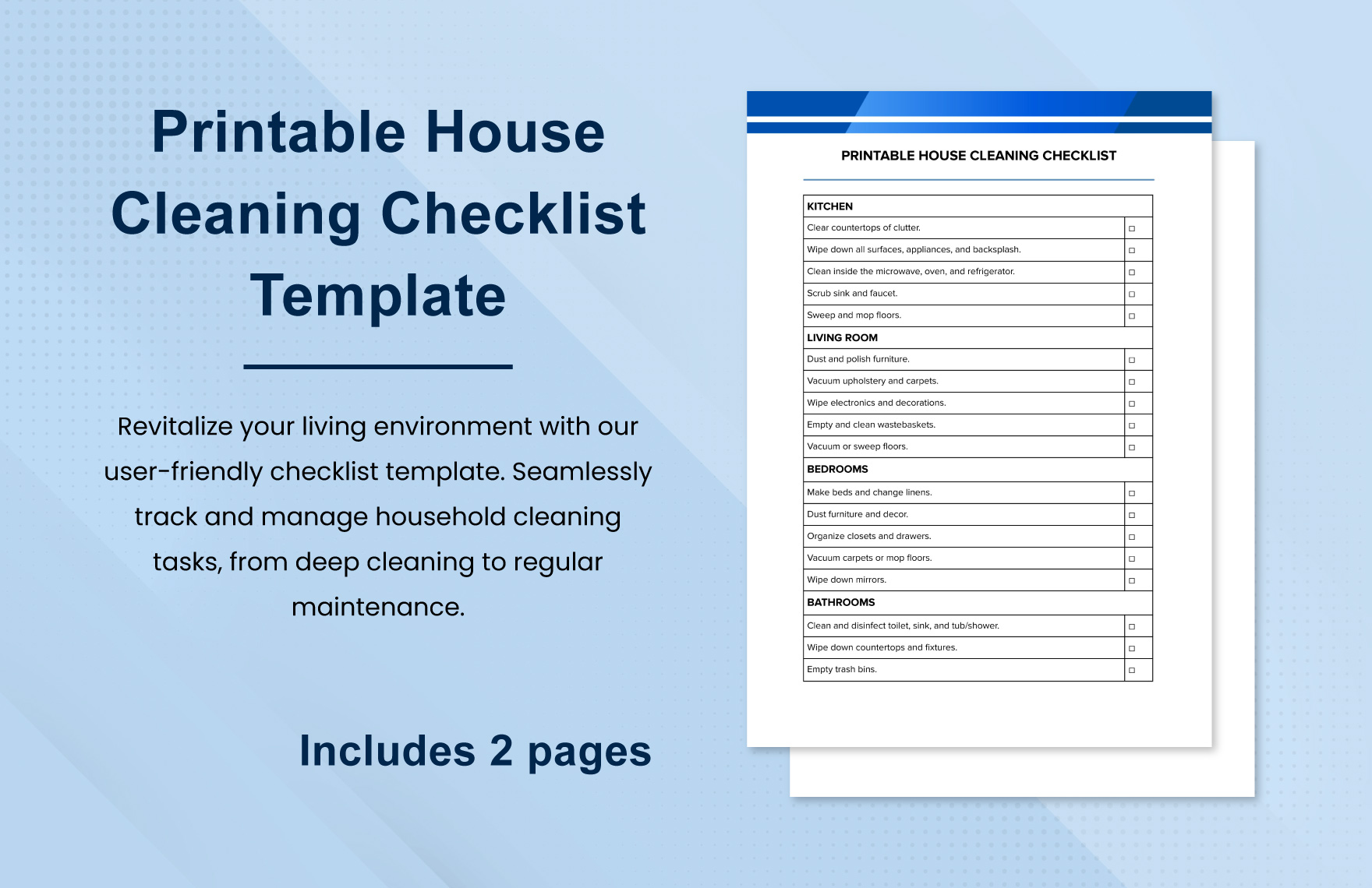 Printable House Cleaning Checklist Template Download In Word Google 
