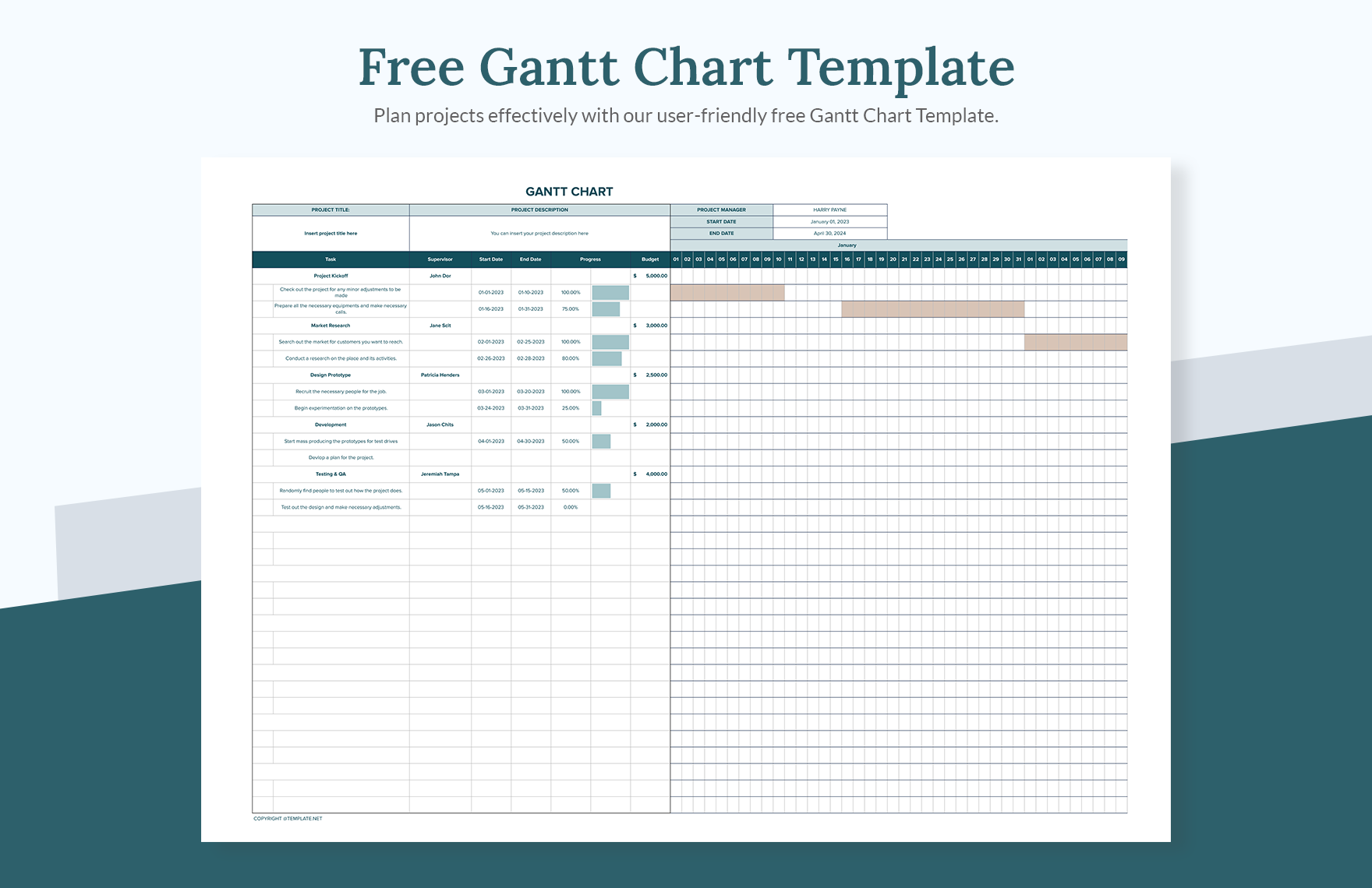 Free Gantt Chart Template Download In Excel Google Sheets Template