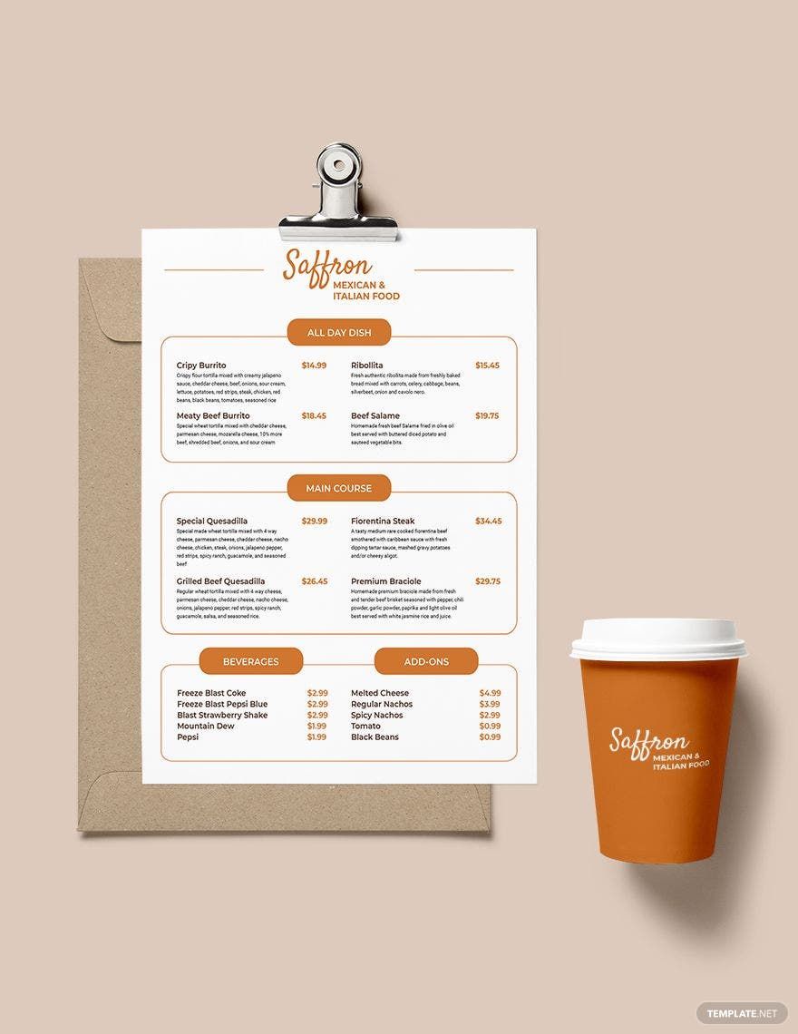 Restaurant Price Menu Template Download In Word Google Docs Google Docs Illustrator PSD 