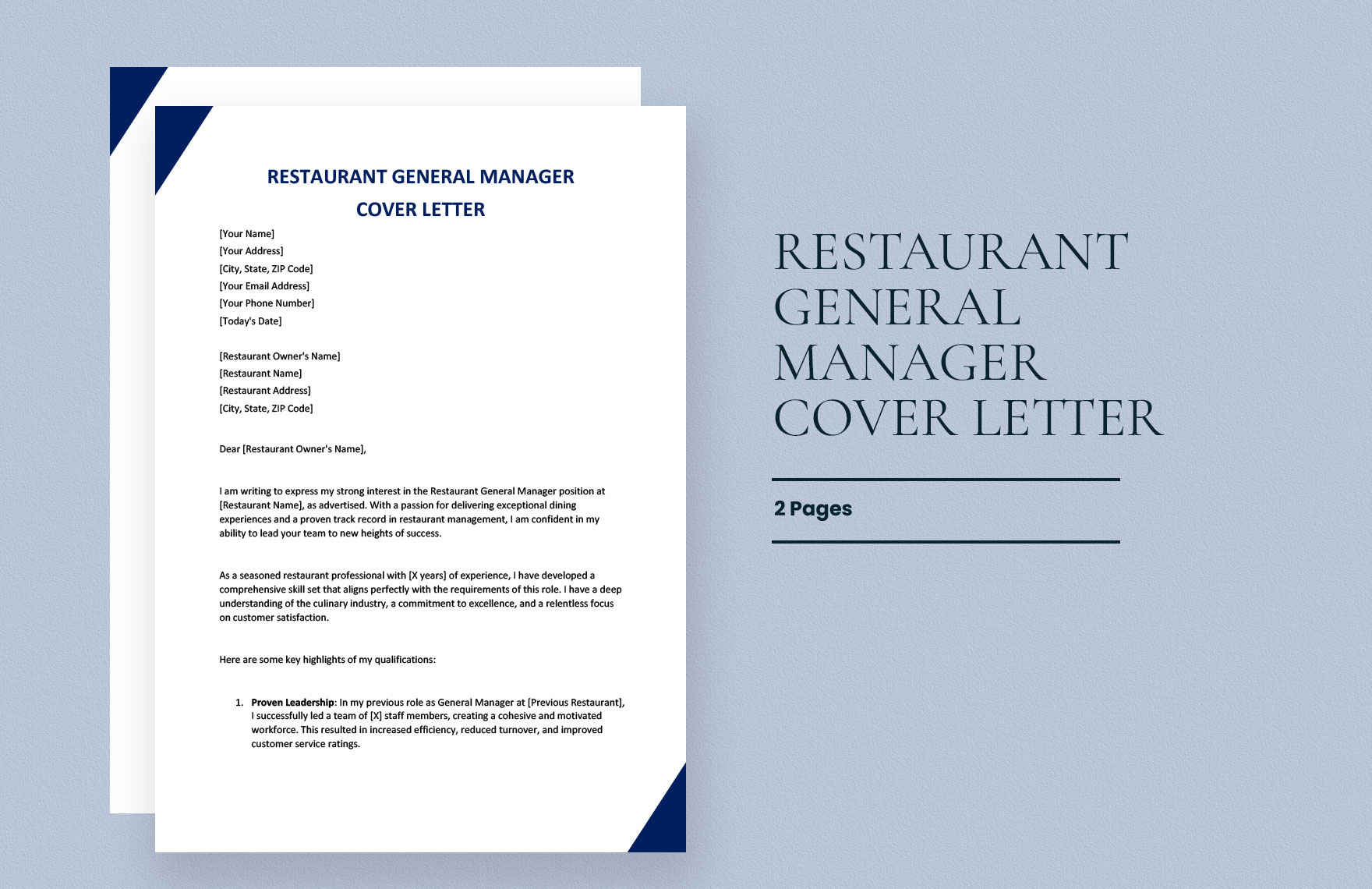 Free Restaurant General Manager Cover Letter Download In Word Google 