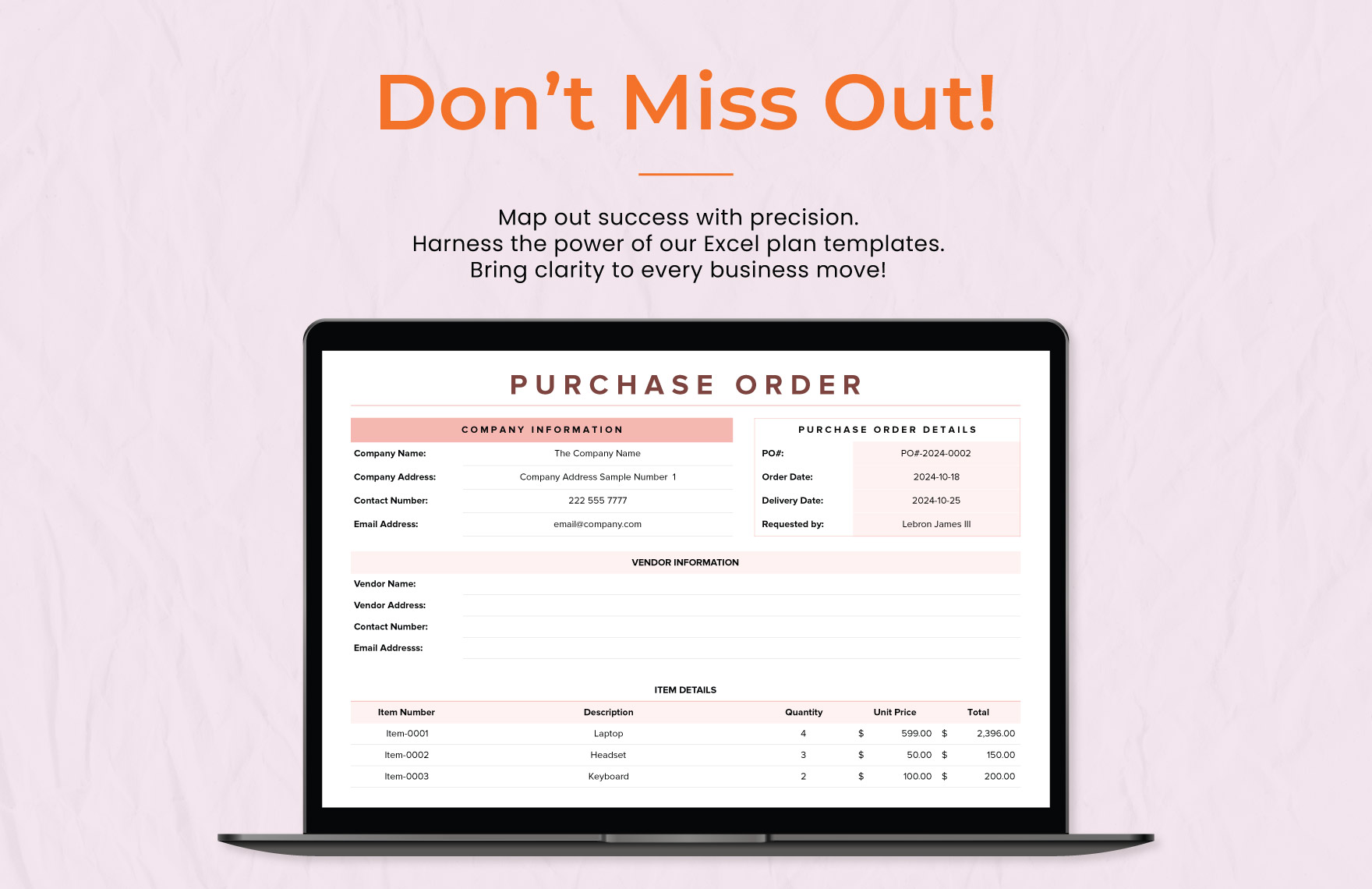 Free Purchase Order Template - Download in Excel, Google Sheets ...