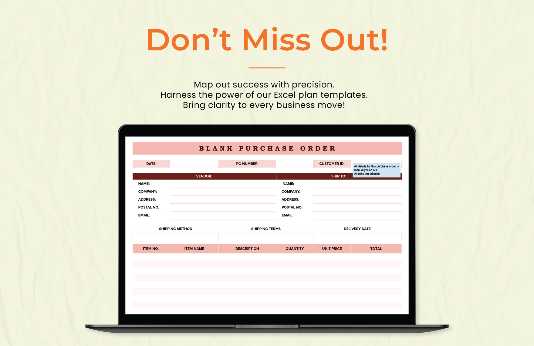 Free Blank Purchase Order Template - Download in Excel, Google Sheets ... Free Blank Purchase Order Template - Download in Excel, Google Sheets ...