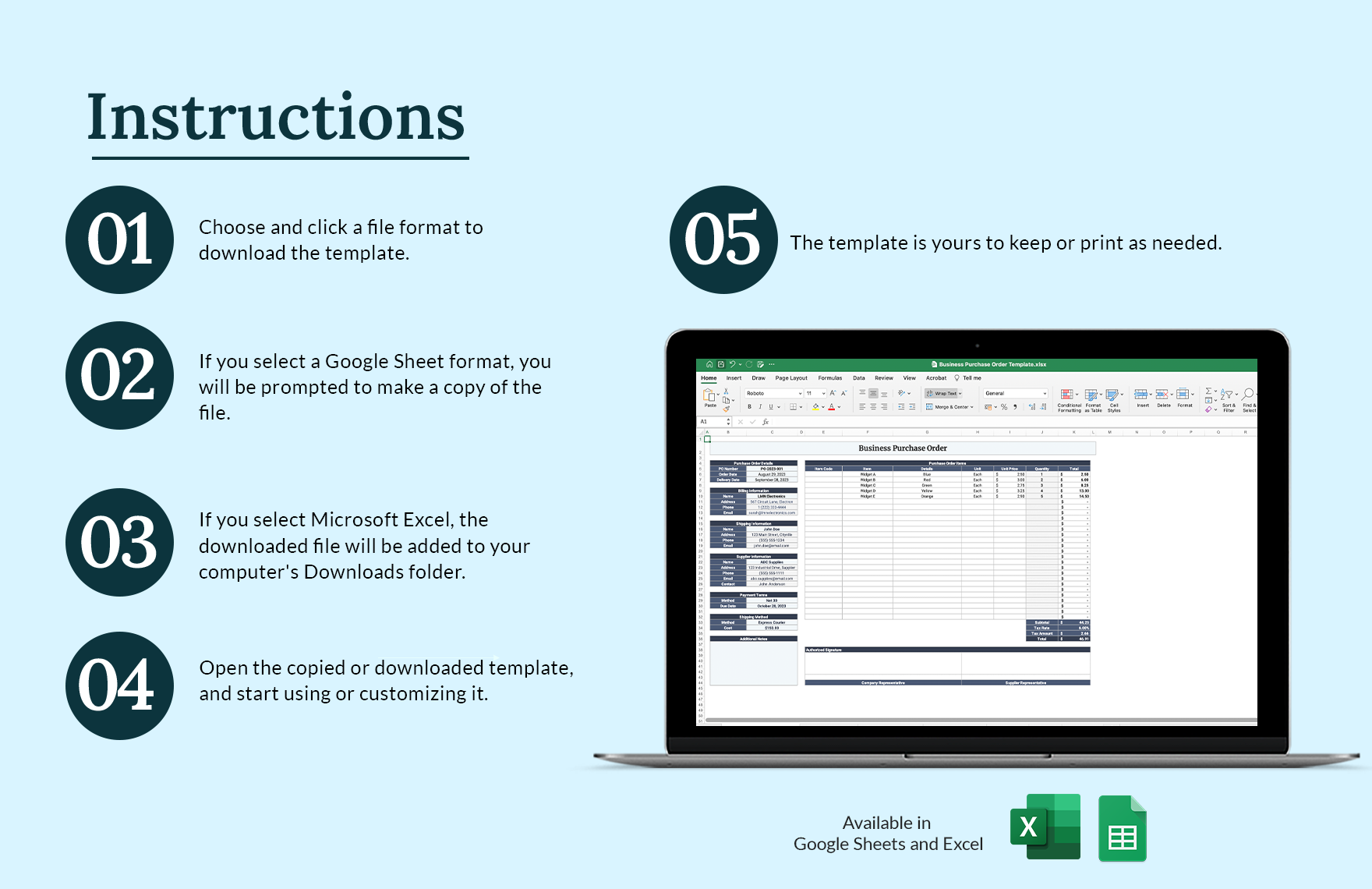Business Purchase Order Template - Download in Excel, Google Sheets ...