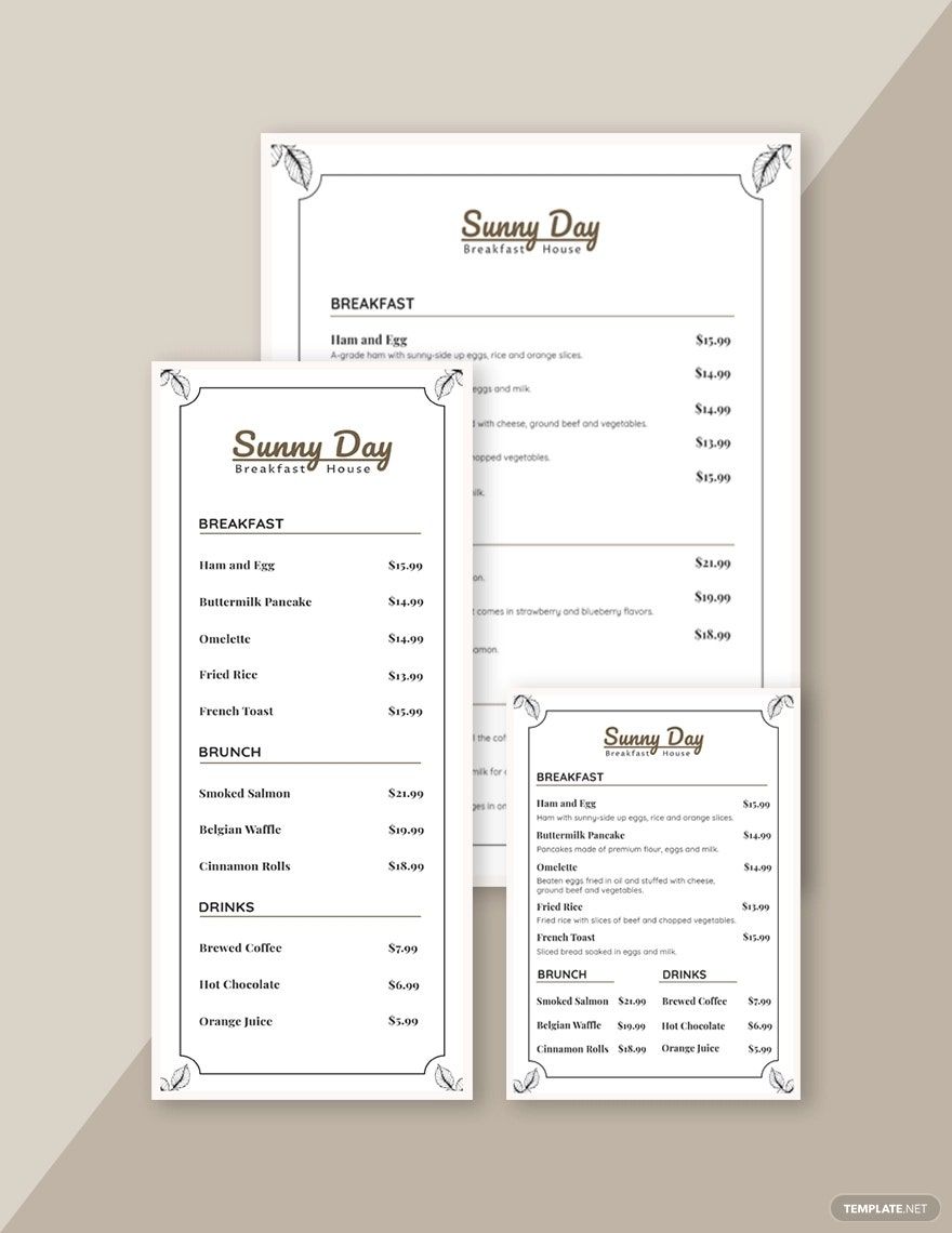 Vintage Breakfast Menu Template Download In Word Illustrator PSD 