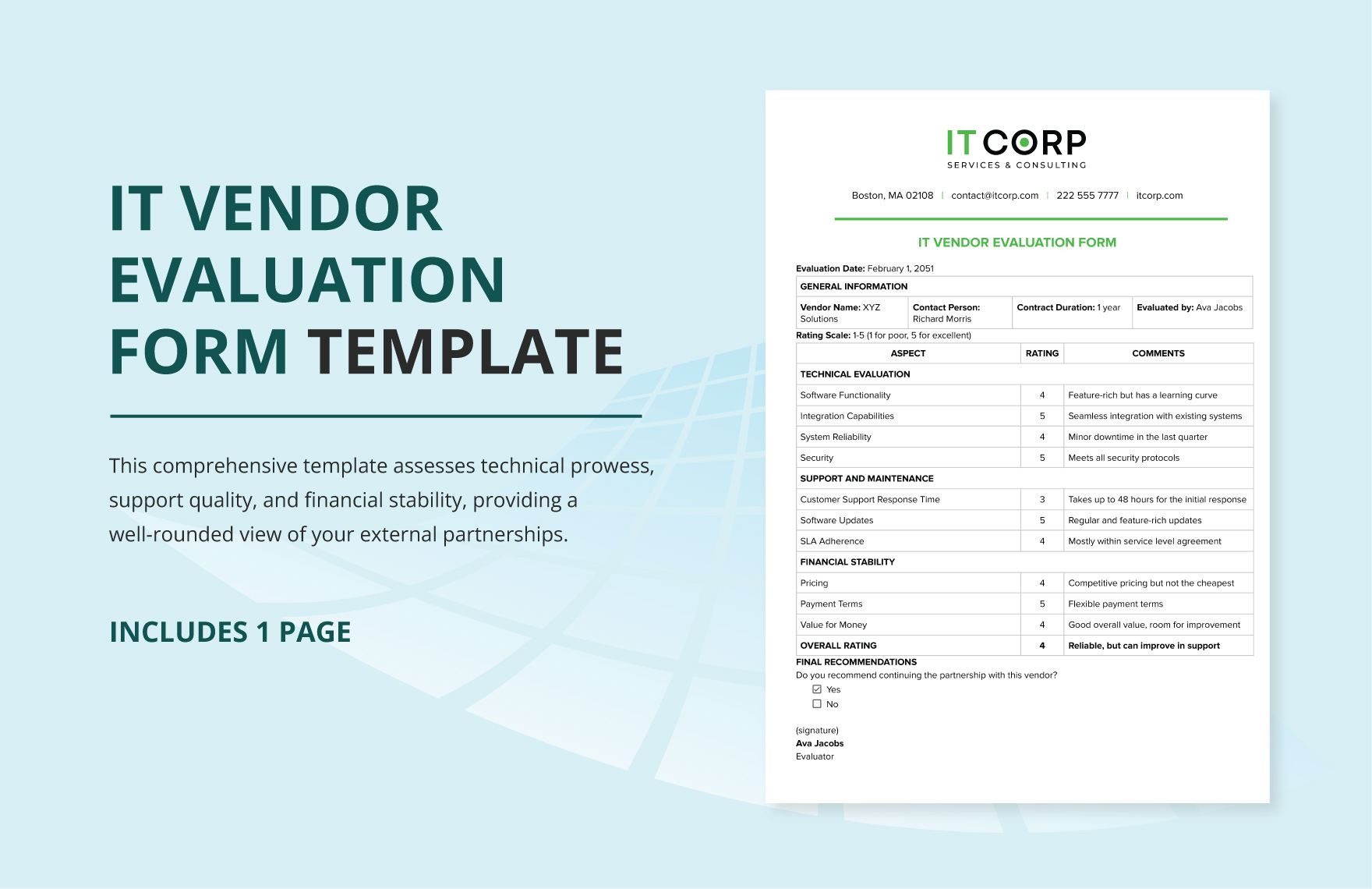 IT Vendor Evaluation Form Template Download In Word Google Docs PDF IT Vendor Evaluation Form Template Download In Word Google Docs PDF