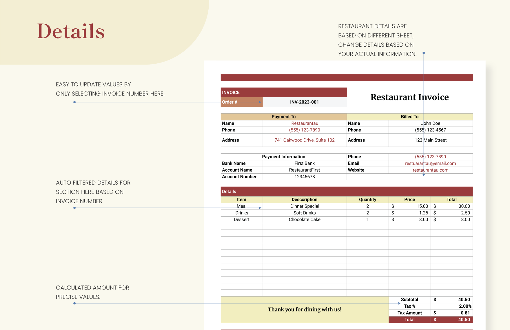 Restaurant Invoice Template - Download in Excel, Google Sheets ...