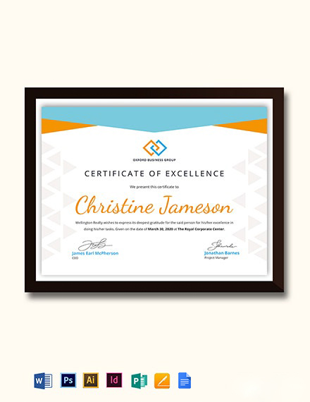 FREE Excellence Award Certificate - Word | Google Docs. | Template.net