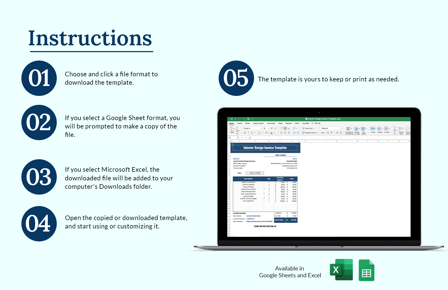 Interior Design Invoice Template - Download in Excel, Google Sheets ...