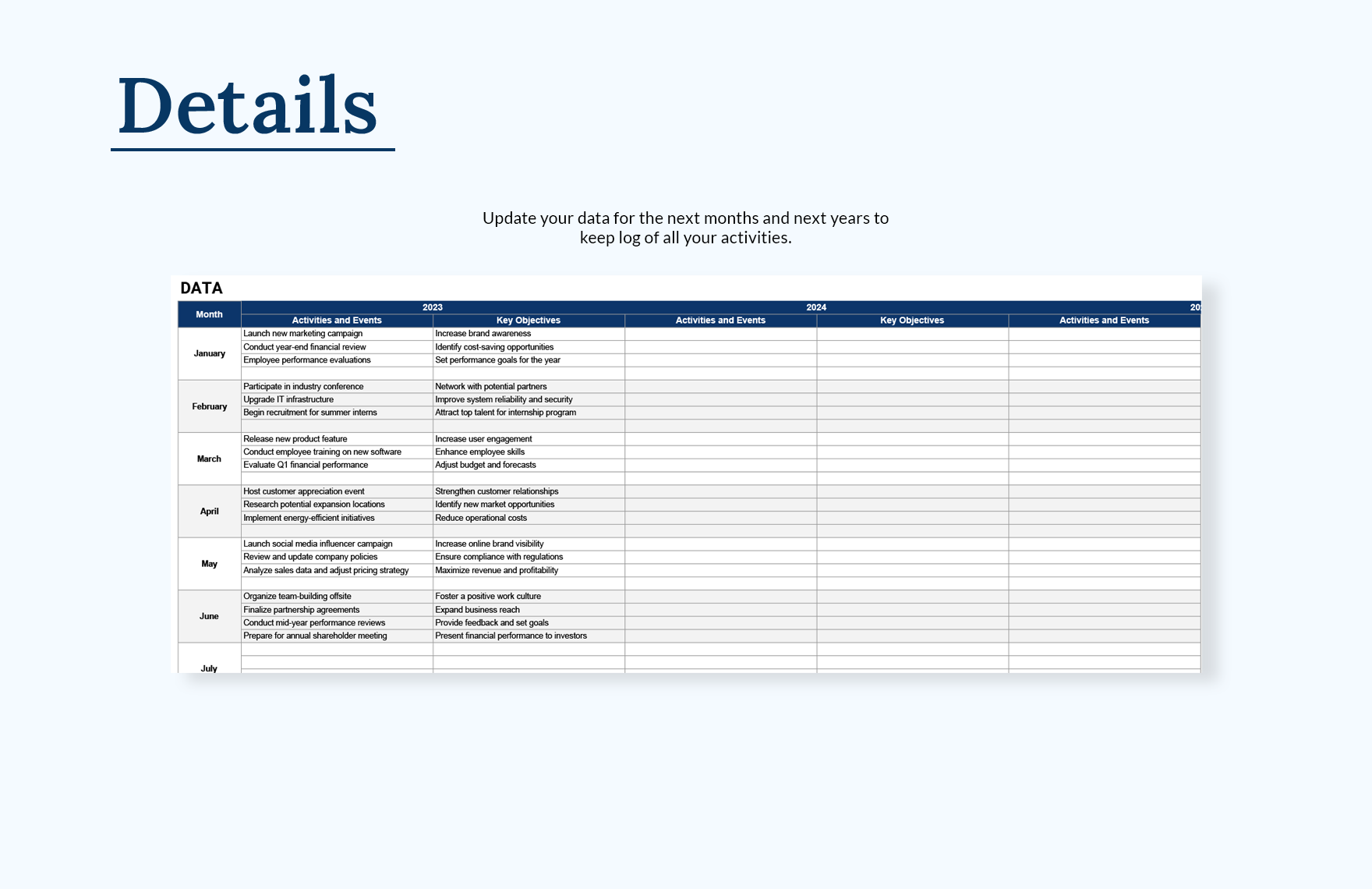 Monthly Timeline Template - Download in Excel, Google Sheets | Template.net