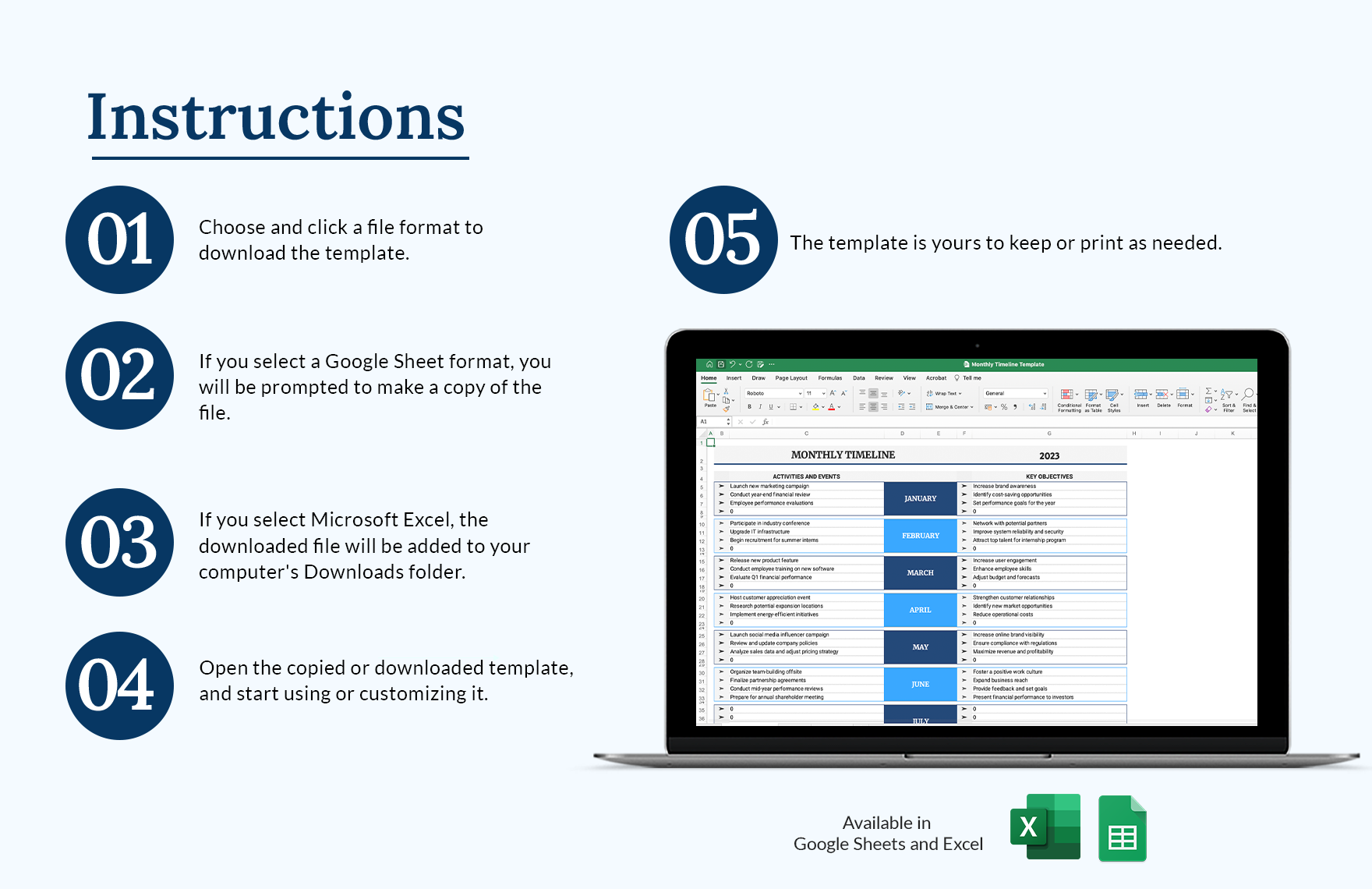 Monthly Timeline Template - Download in Excel, Google Sheets | Template.net