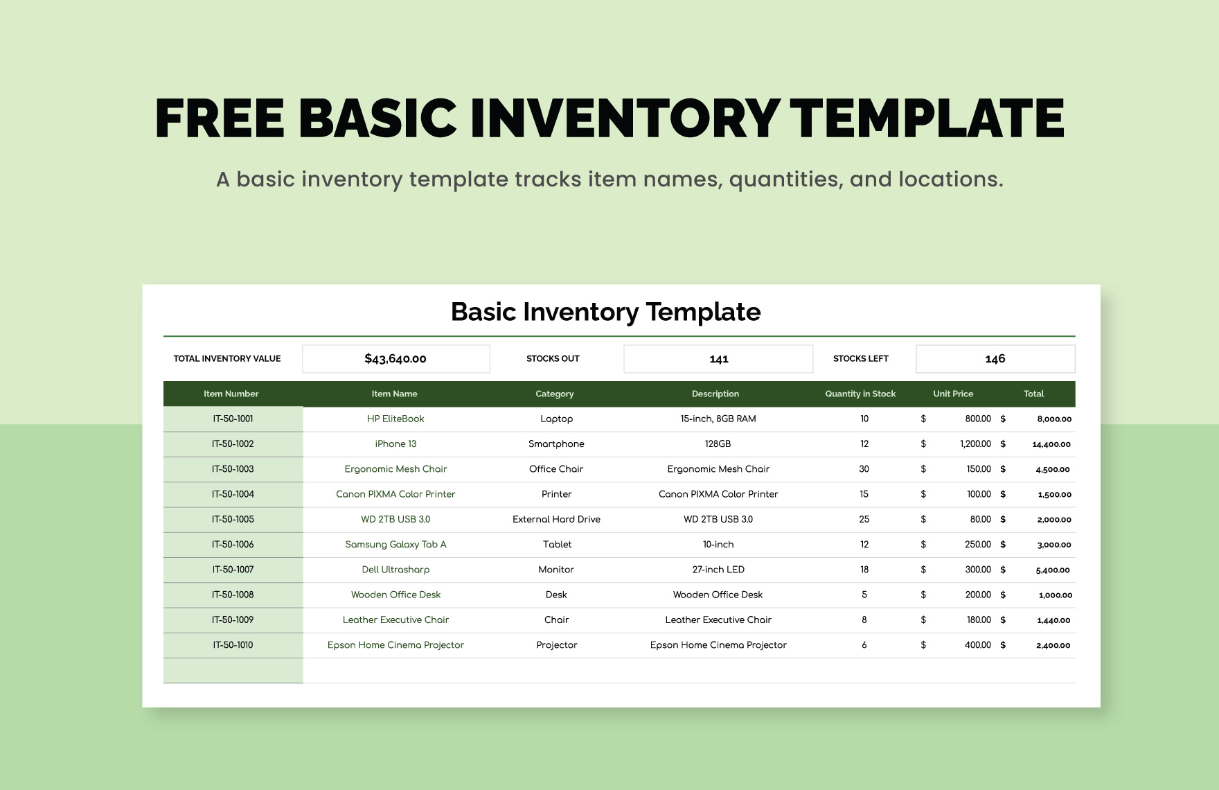 FREE Inventory Excel - Template Download | Template.net
