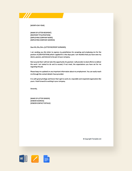 Free Sample Thank You Letter After Job Acceptance