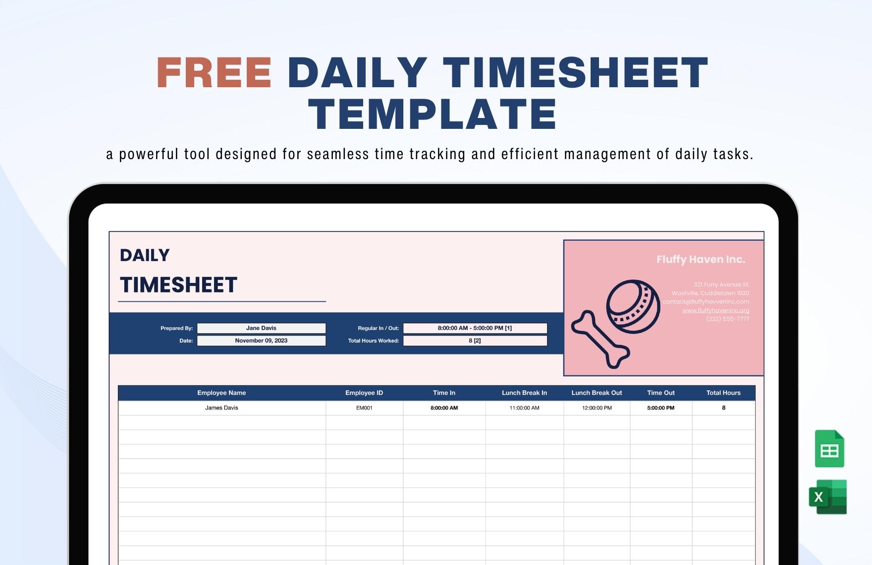 Free Daily Timesheet Template Download In Excel Google Sheets 