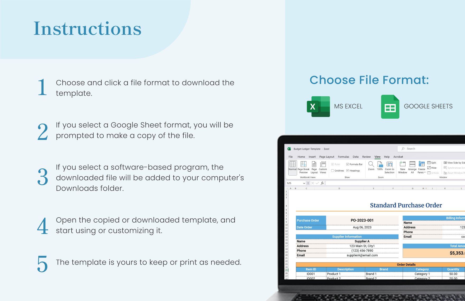Standard Purchase Order Template - Download in Excel, Google Sheets ...