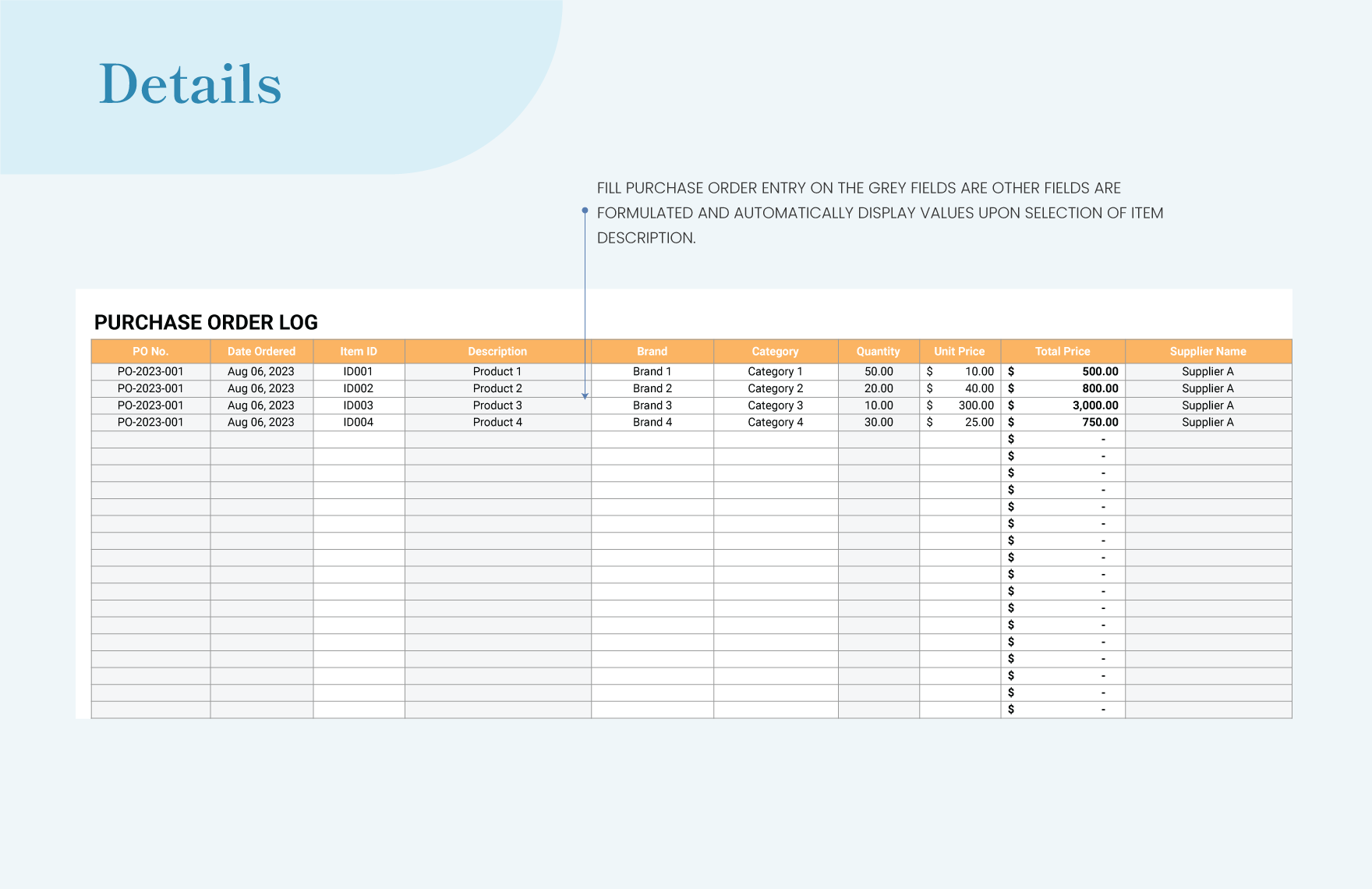 Standard Purchase Order Template - Download in Excel, Google Sheets ...