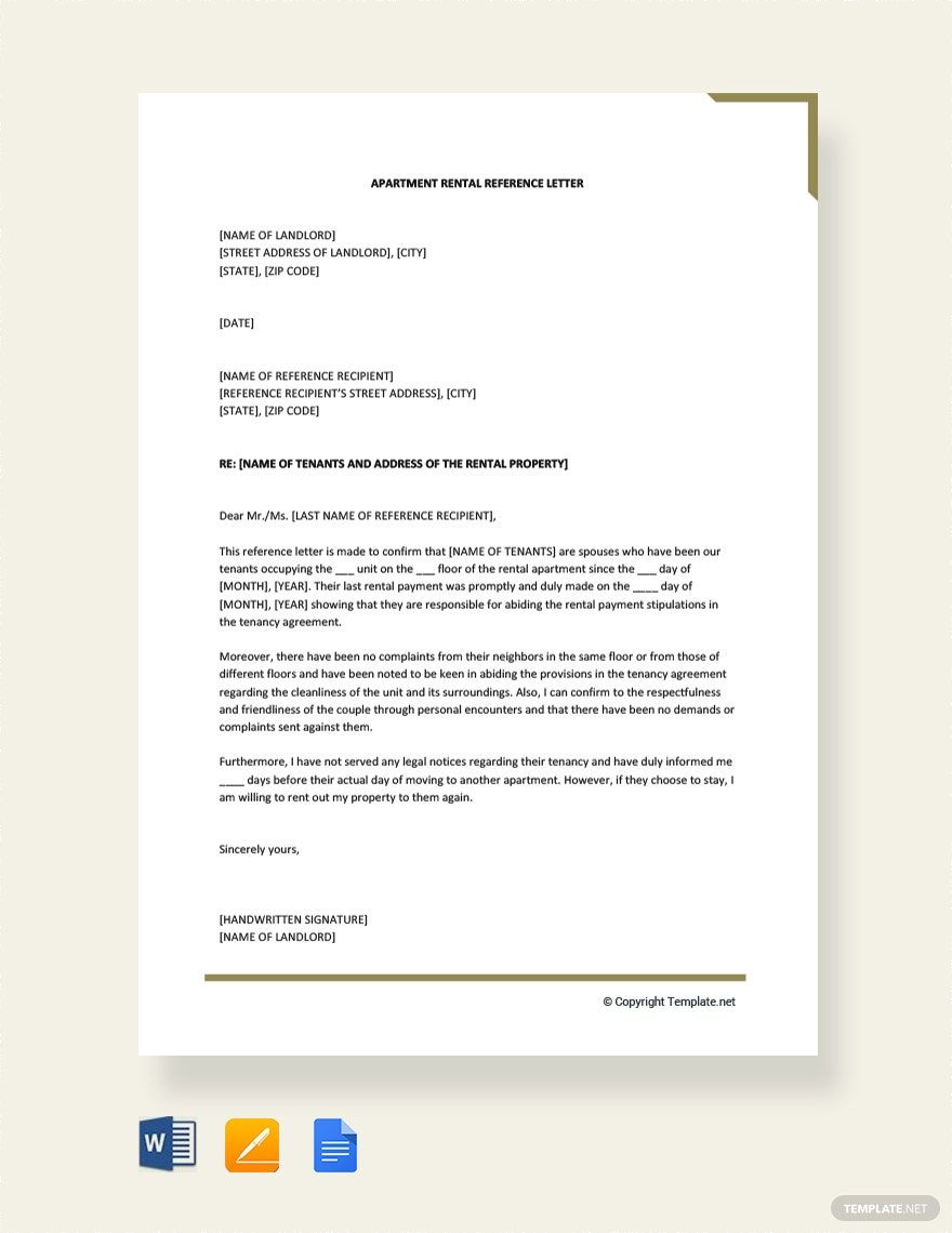Apartment Rental Reference Letter Download In Word Google Docs PDF 